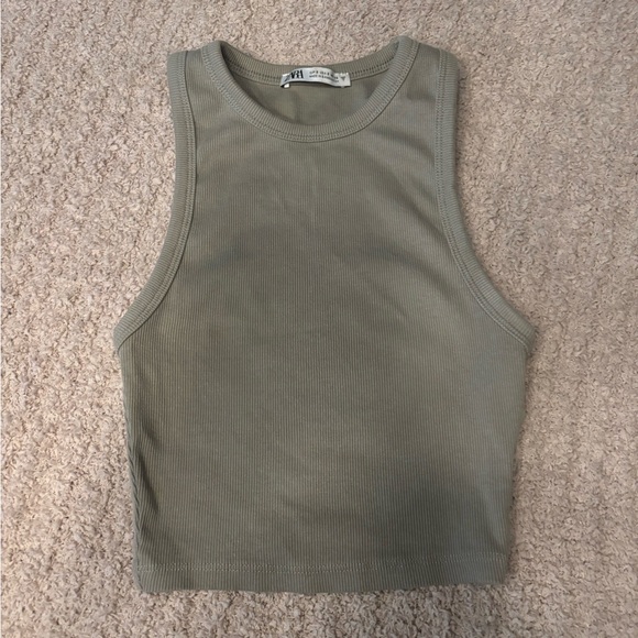 Zara | Tops | Zara Olive Green Ribbed Tank Top | Poshmark
